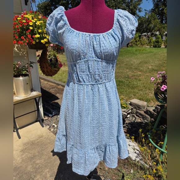 Sim & Sam | Dresses | Sim And Sam Light Blue Eyelet Dress Size M Eecp ...